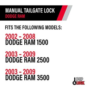 Pop & Lock – Manual Tailgate Lock for Dodge Ram 1500, 2500, and 3500, Fits 2002 to 2008 (Chrome, PL3400C, Works with No Factory Lock)