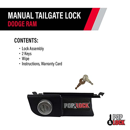 Pop & Lock – Manual Tailgate Lock for Dodge Ram 1500, 2500, and 3500, Fits 2002 to 2008 (Chrome, PL3400C, Works with No Factory Lock)