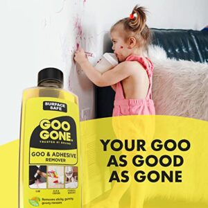 Goo Gone Adhesive Remover - 8 Ounce - Surface Safe Adhesive Remover Safely Removes Stickers Labels Decals Residue Tape Chewing Gum Grease Tar