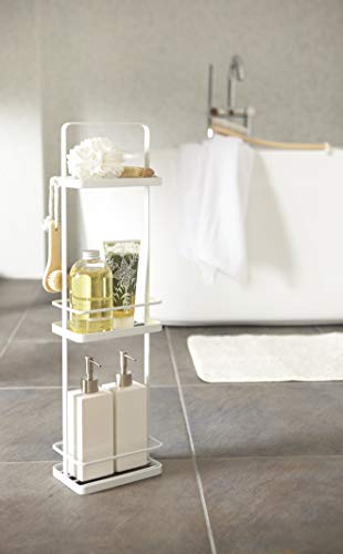 Yamazaki Home Wire Standing Bath Shelf Baskets | Steel | Tall | Shower Caddy, White