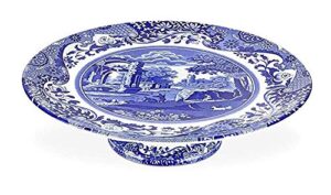 spode blue italian collection cake stand, 10.5-inch, blue, footed cake plate, cake tray, cupcake stand for parties, dessert serving dish, dishwasher safe