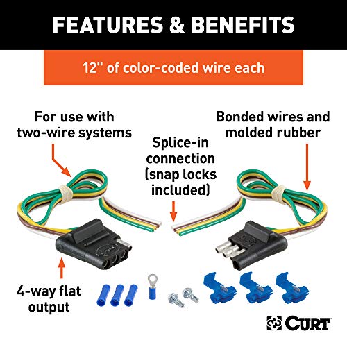 CURT 58344 4-Pin Trailer Wiring Harness, 12-Inch Vehicle-Side and Trailer-Side Wires