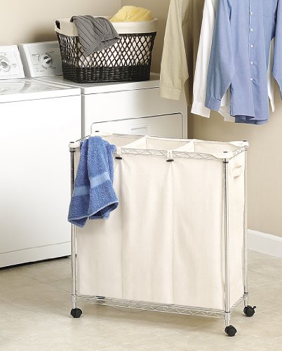 Whitmor BagsWhitmor 3 Section Rolling Supreme Removable Bags Laundry Sorter, 3 Compartment, Chrome and Canvas