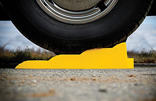 Camco Yellow Drive On Tri-Leveler, Raises Your RV Up by 3-7/8" Works on Any Tire , Has Built In Handle, Load Capacity of 3500 lbs, Durable Non Slip Surface (44573)