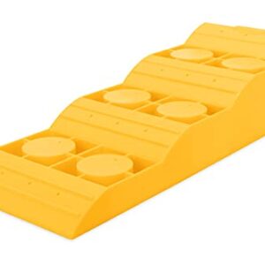 Camco Yellow Drive On Tri-Leveler, Raises Your RV Up by 3-7/8" Works on Any Tire , Has Built In Handle, Load Capacity of 3500 lbs, Durable Non Slip Surface (44573)