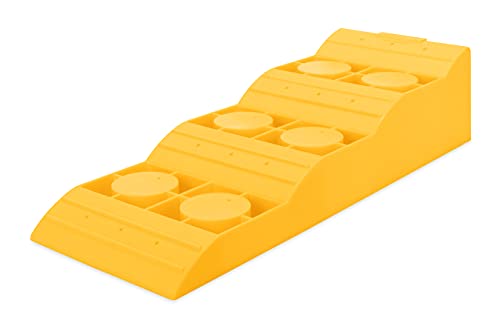 Camco Yellow Drive On Tri-Leveler, Raises Your RV Up by 3-7/8" Works on Any Tire , Has Built In Handle, Load Capacity of 3500 lbs, Durable Non Slip Surface (44573)