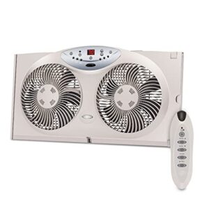 bionaire window fan with twin 8.5-inch reversible airflow blades and remote control, white