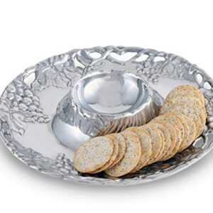 Arthur Court Designs Metal Grape Chip and Dip Platter in Grape Pattern Sand Casted in Aluminum with Artisan Quality Hand Polished Designer Tarnish-Free 14 inch Diameter