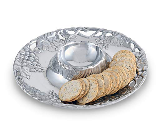 Arthur Court Designs Metal Grape Chip and Dip Platter in Grape Pattern Sand Casted in Aluminum with Artisan Quality Hand Polished Designer Tarnish-Free 14 inch Diameter