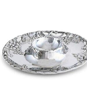 Arthur Court Designs Metal Grape Chip and Dip Platter in Grape Pattern Sand Casted in Aluminum with Artisan Quality Hand Polished Designer Tarnish-Free 14 inch Diameter