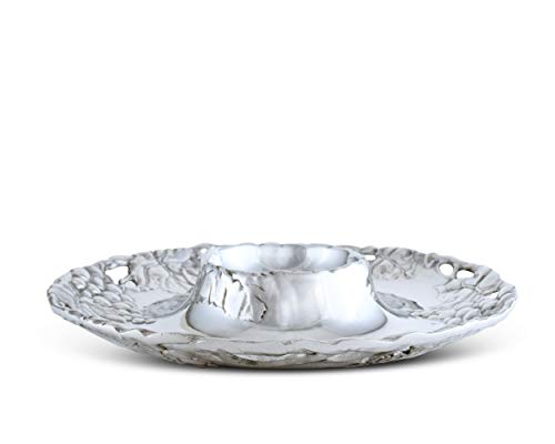 Arthur Court Designs Metal Grape Chip and Dip Platter in Grape Pattern Sand Casted in Aluminum with Artisan Quality Hand Polished Designer Tarnish-Free 14 inch Diameter