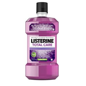 listerine total care anticavity fluoride mouthwash, 6 benefits in 1 oral rinse helps kill 99% of bad breath germs, prevents cavities, strengthens teeth, ada-accepted, fresh mint, 1 l