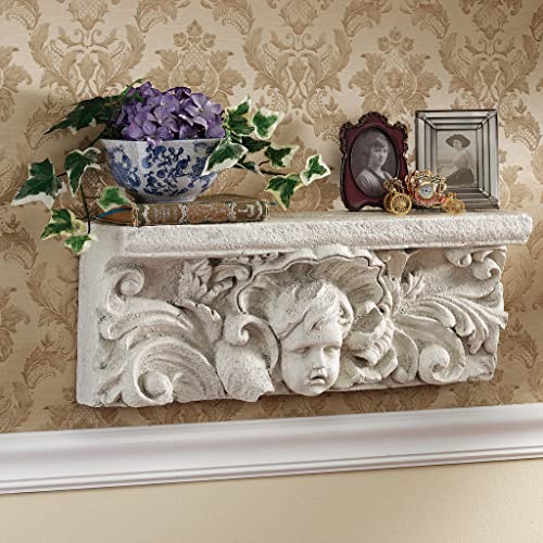 Design Toscano Cathedral Cherub Sculptural Wall Shelf, 5.5"D x 20"W x 8"H, Antique Stone