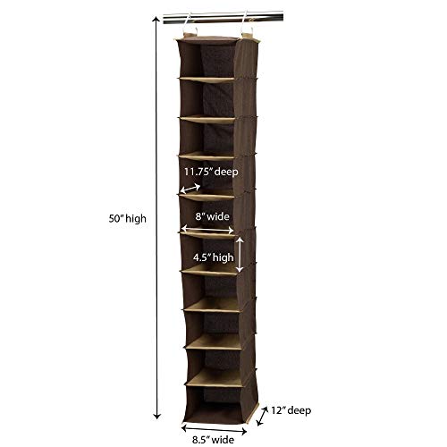 Household Essentials 66032 Hanging Shoe Storage Organizer for Closets with 10 Pocket, Coffee Linen, Brown