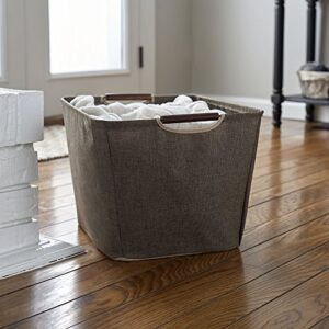 Household Essentials 601 Medium Shelf Basket with Wood Handles | Multi-Purpose Home Storage Bin | Brown Coffee Linen