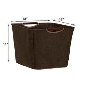 Household Essentials 601 Medium Shelf Basket with Wood Handles | Multi-Purpose Home Storage Bin | Brown Coffee Linen