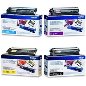 brother toner cartridge set, 4-pack, black, cyan, magenta, and yellow (tn-210)