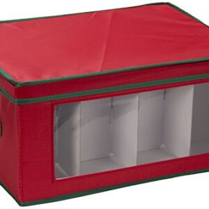 Household Essentials 542RED Holiday China Storage Chest with Lid and Handles | Balloon Goblet Wine Glasses | Red Canvas with Green Trim, Red & Green