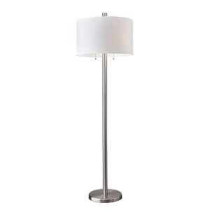 adesso 4067-22 boulevard floor lamp, 61 in, 2 x 100 w incandescent/26w cfl, brushed steel finish, 1 tall lamp