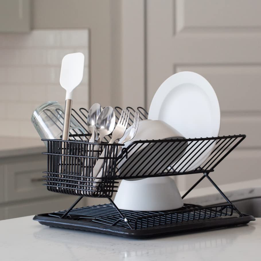 Better Houseware 1483 Junior Folding Dish Rack, Black