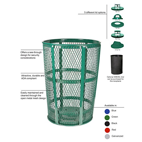 Witt Industries EXP-52GN Steel 48-Gallon Outdoor Waste Receptacle, Round, 23" Diameter x 33" Height, Green