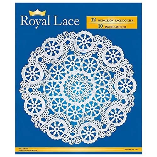 Royal Consumer Medallion Lace Round Paper Doilies, 10-Inch, Pack of 12 (B23005), White