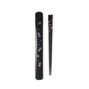 japanbargain 3643, portable chopsticks with case reusable chinese korean japanese bamboo travel chop sticks utensil dishwasher safe made in japan, sakura pattern