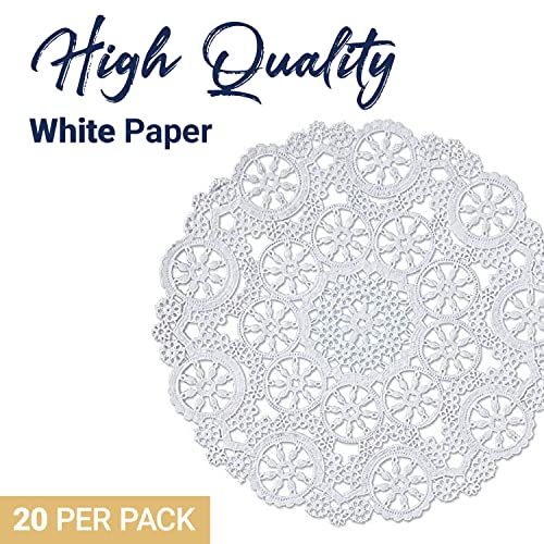 Royal Consumer Medallion Lace Round Paper Doilies, 8-Inch, Pack of 20 (B23004), White