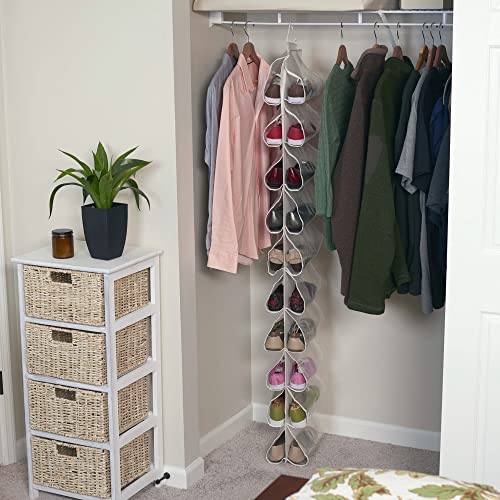 Household Essentials 311390 Hanging Shoe Storage Organizer for Closets -20 pocket - Natural Canvas