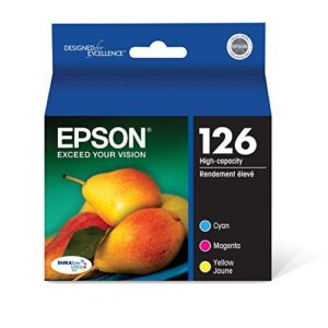 epson t126 durabrite ultra ink standard capacity color combo pack (t126520-s) for select epson stylus and workforce printers, cyan,magenta and yellow