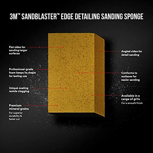 3M 9560 Dual Angled Sanding Sponge, 100 Grit, Gold