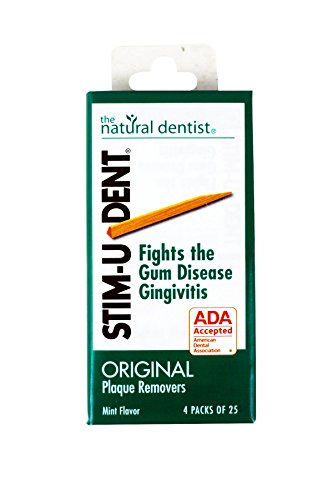 Stim-U-Dent Plaque Removers, Mint Flavor, 4 Packs of 25 (100 Picks)