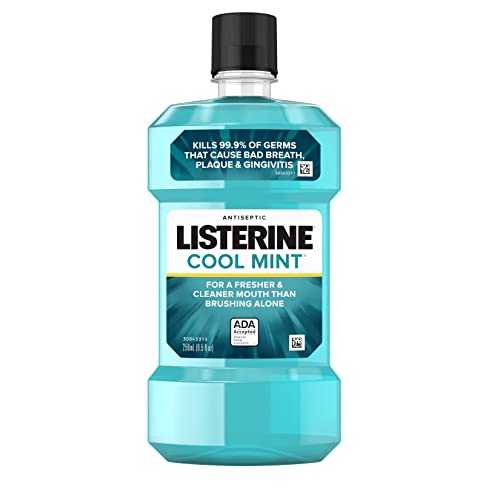 Listerine Cool Mint Antiseptic Oral Care Mouthwash to Kill 99% of Germs That Cause Bad Breath, Plaque and Gingivitis, ADA-Accepted, 8.5 Fl Oz