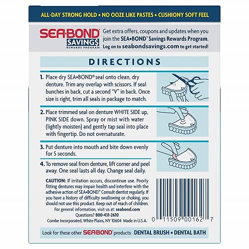 Sea-Bond Secure Denture Adhesive Seals, Original Uppers, Zinc Free, All Day Hold, Mess Free, 15 Count- Pack of 6 ( 90 Total Uppers)