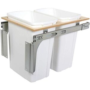 knape & vogt 18 in. h x 15 in. w x 23 in. d steel in-cabinet 35 qt. double top mount pull out trash can, white