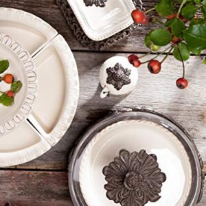 Cream Ceramic Butter Dish with Metal Work in Acanthus Leaf Design