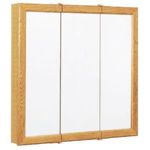 zenith products 23-3/4″ w x 25-5/8″ h x 4-1/2″ d 24″ oak frame triview medicine cabinet mdf body