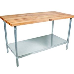 John Boos JNS10 Maple Top Work Table with Galvanized Steel Base and Adjustable Galvanized Lower Shelf, 60" Long x 30" Wide x 1-1/2" Thick