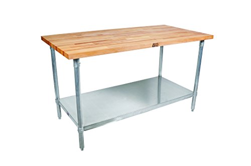 John Boos JNS10 Maple Top Work Table with Galvanized Steel Base and Adjustable Galvanized Lower Shelf, 60" Long x 30" Wide x 1-1/2" Thick