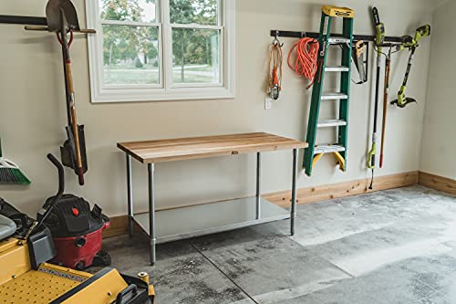 John Boos JNS10 Maple Top Work Table with Galvanized Steel Base and Adjustable Galvanized Lower Shelf, 60" Long x 30" Wide x 1-1/2" Thick