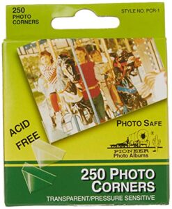 pioneer pcr-1 photo corners self adhesive, clear, 250-pack,multicolor