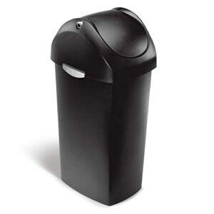 simplehuman 60 liter / 16 gallon swing lid trash can, black plastic