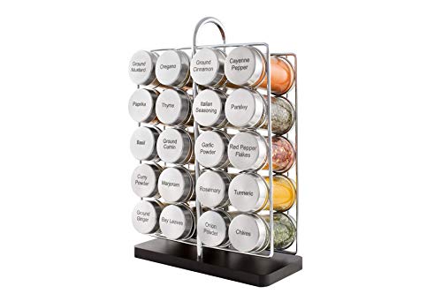 orii 20 Jar Spice Rack Stainless Steel Filled with Spices - Standing Rack Shelf Holder & Countertop Spice Rack Tower Organizer for Kitchen Spices with Free Spice Refills for 5 Years