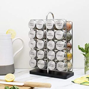 orii 20 Jar Spice Rack Stainless Steel Filled with Spices - Standing Rack Shelf Holder & Countertop Spice Rack Tower Organizer for Kitchen Spices with Free Spice Refills for 5 Years