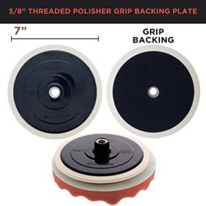 TCP Global Complete 3 Pad Buffing and Polishing Kit with 3-8" Waffle Foam Grip Pads and a 5/8" Threaded Polisher Grip Backing Plate