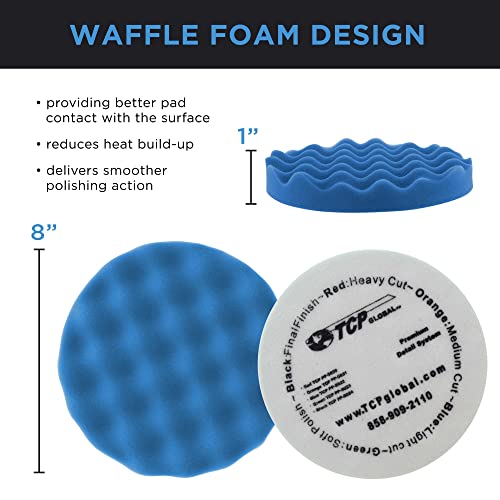 TCP Global Complete 3 Pad Buffing and Polishing Kit with 3-8" Waffle Foam Grip Pads and a 5/8" Threaded Polisher Grip Backing Plate