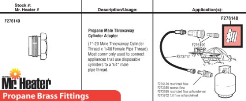 Mr. Heater F276140 1"-20 Male Throwaway Cylinder thread x 1/4" Female Pipe Thread Fitting,Multi