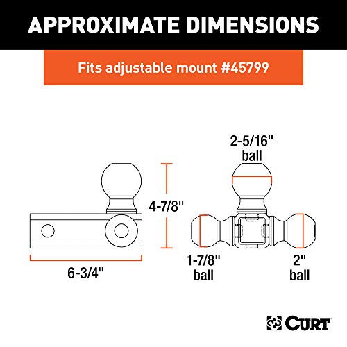 CURT 45800 Replacement Adjustable Trailer Hitch Ball Mount Head with 3 Balls for CURT #45799