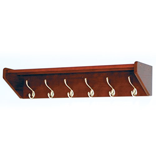 Wooden Mallet 37-Inch 6-Brass Hook Shelf, Mahogany