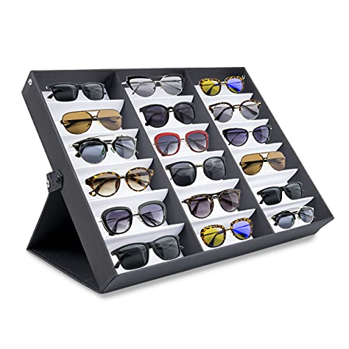 ProSource 18 Piece Sunglass Eyewear Eye Wear Display Tray Case Stand. Also Great for Watches and Jewelry, black